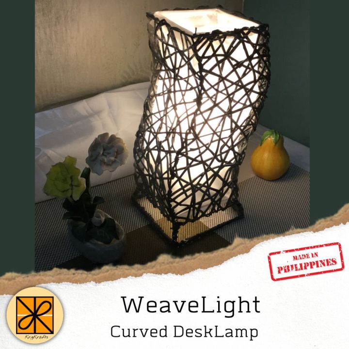 KrigKrafts Weavelight Native Nito Rustic Desk Lamp, Warm White LED ...