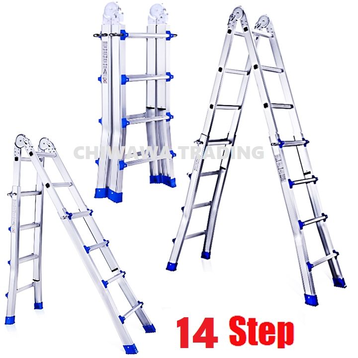 ( LD7 ) 18 Steps Heavy Duty Aluminium Foldable Double Section Extension ...