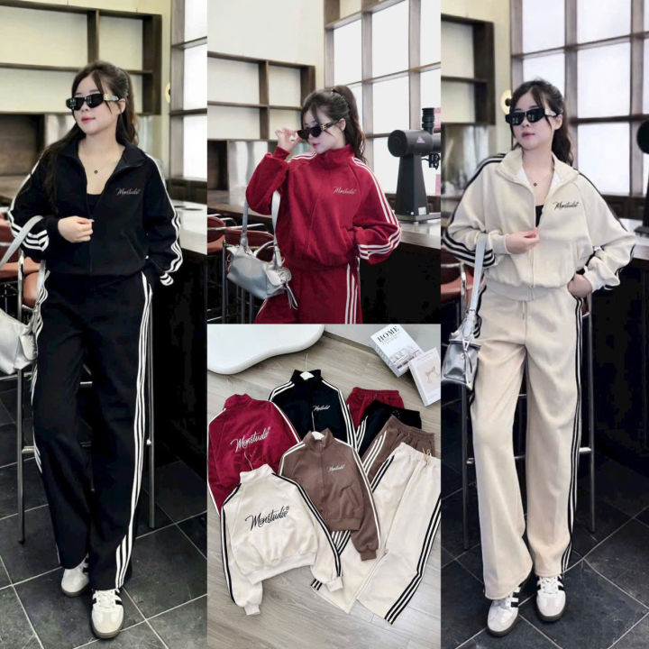 Set Bộ Tay dài Khóa kéo Cổ Trụ In Chữ 2 Mặt Phối Quần dài Ống Suông ...