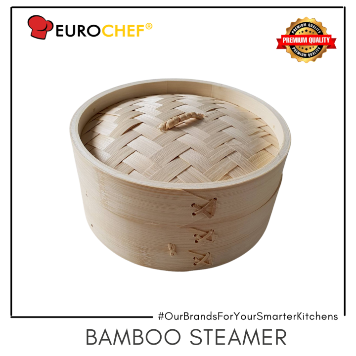 Eurochef 100% Natural Bamboo Dumpling Steamer 15cm Basket with Lid ...