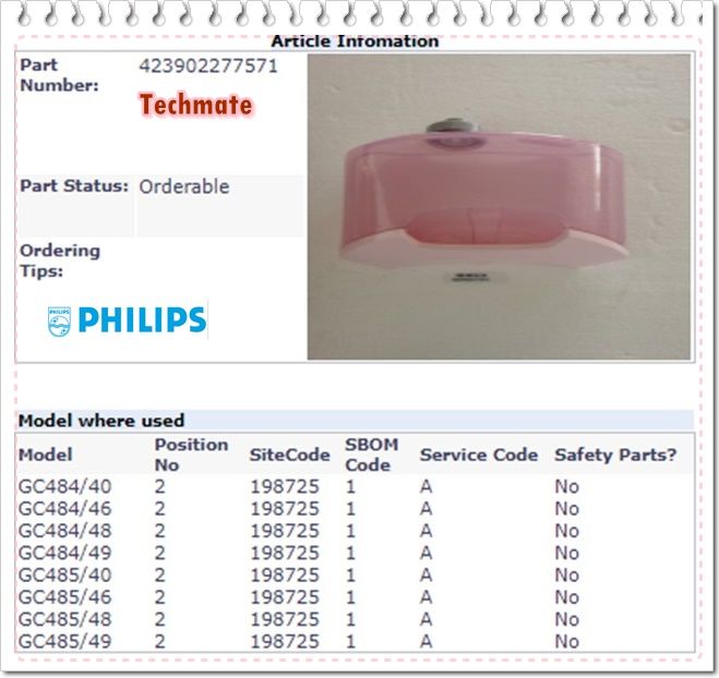 อะไหล่ของแท้/แท้งน้ำ + / ฝาปิดแท้งเตารีดฟิลิปส์/Philips/423902277571 ...