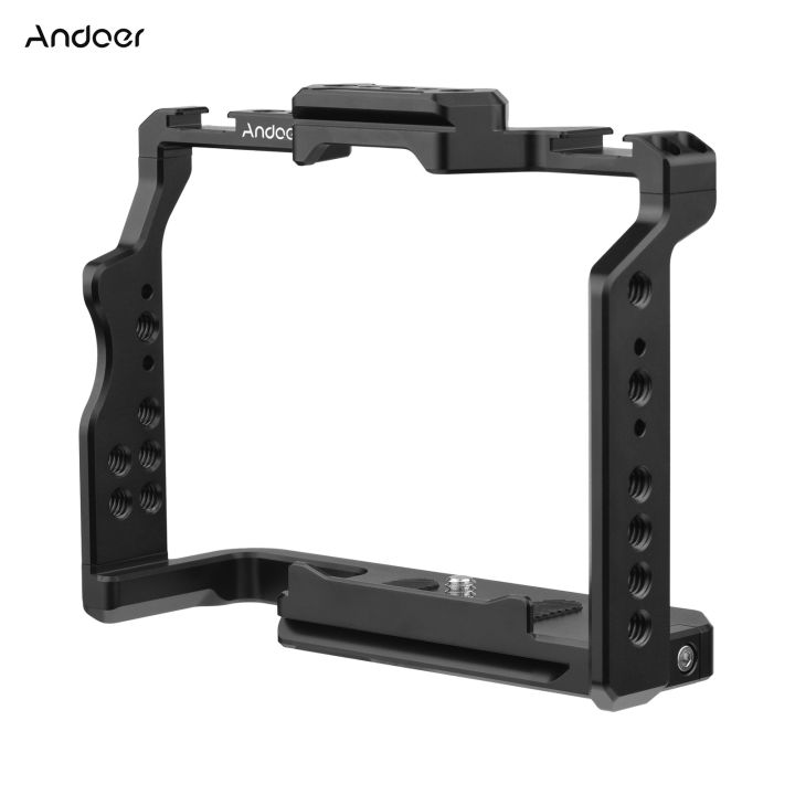 Andoer Camera Cage Aluminum Alloy Video Cage with Dual Cold Shoe Mounts ...