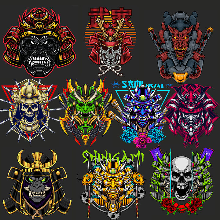Patches Sticker Label IRON ON - SAMURAI Designs ver2 Ready to Press A4 ...