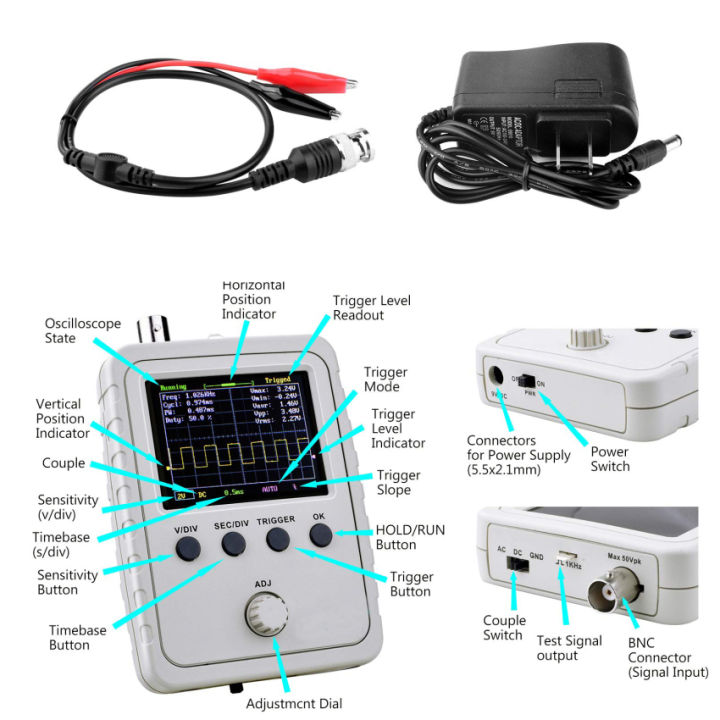 Updated 2.4" TFT Digital Oscilloscope Kit 0-200KHz Bandwidth And 1M ...