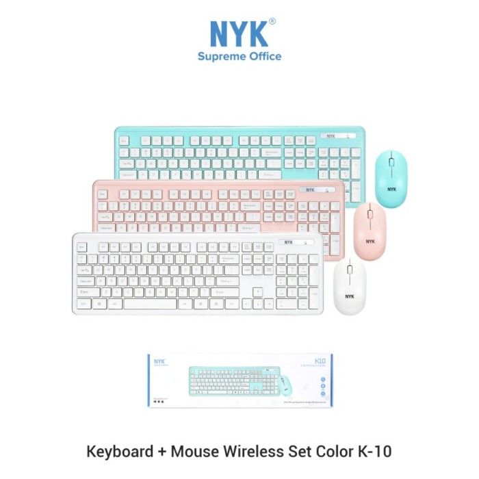 Keyboard + Mouse Set Wireless NYK K10 Pastel Colour Bundling Desktop ...