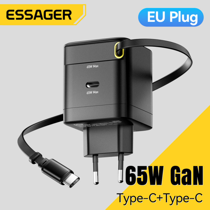 Essager 65W เครื่องชาร์จ GaN Type C,มีความยืดหยุ่นยืดหดได้ยืดได้ชาร์จเร็วสาย PD65W Type C PD3.0 ...