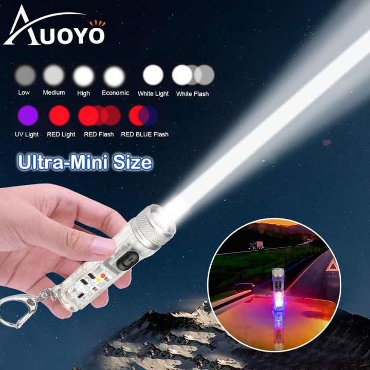 Auoyo Mini Flashlight Keychain Torch with Buckle USB Rechargeable LED ...