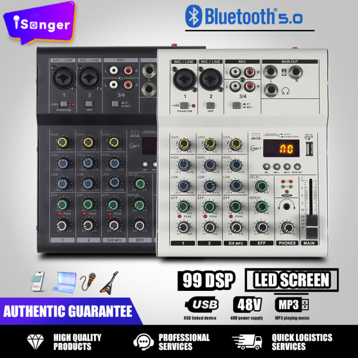 Professional Audio Mixer with equalizer 4-Channel 48V USB for Bluetooth ...