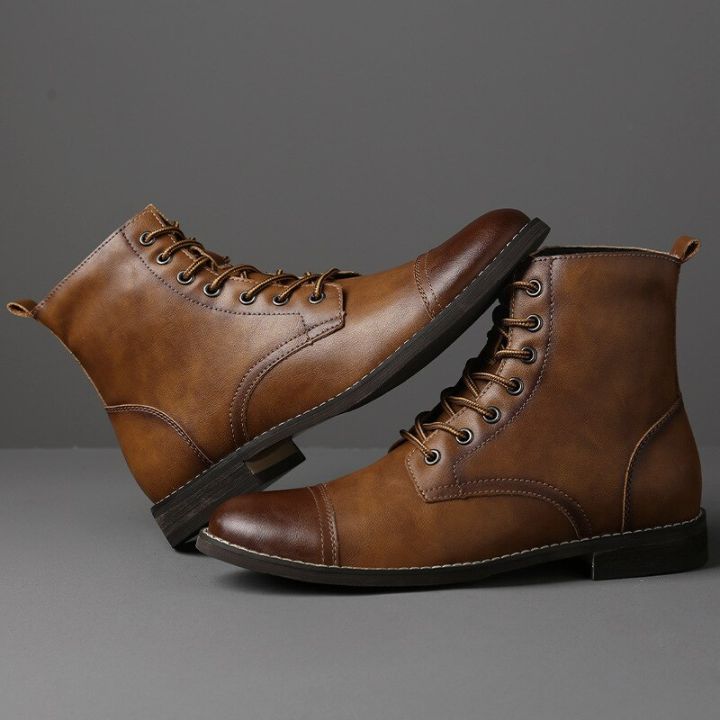 HOT★Brand Men's Boots Plush Warm Men's Leather Boots Italian Style Men ...