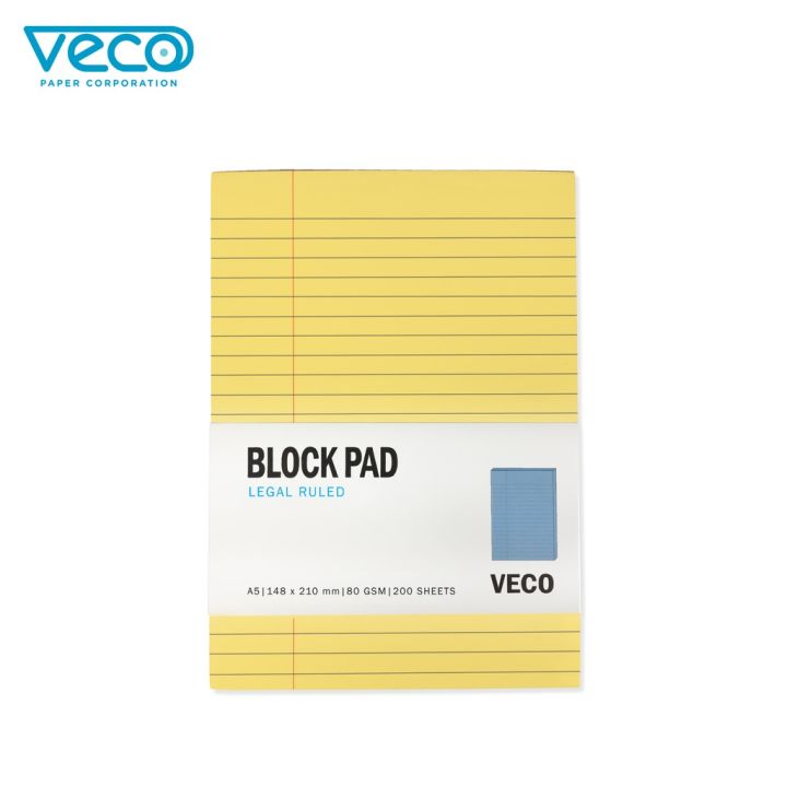 Veco Block Pad A5 14.8 cm x 21 cm Legal Ruled (available in yellow ...