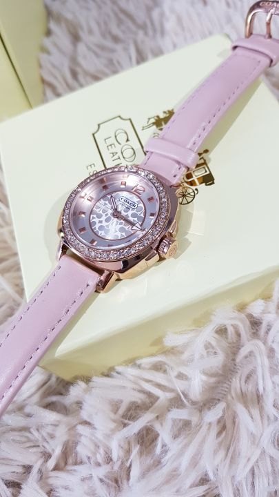 Coach Boyfriend Signature Glitz Light Pink Leather Strap White Dial ...