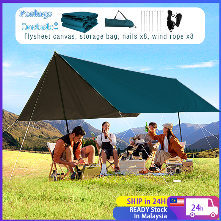 Outdoor Fly Sheet Tarp Tent with pole Camping Hiking Waterproof Anti-UV ...