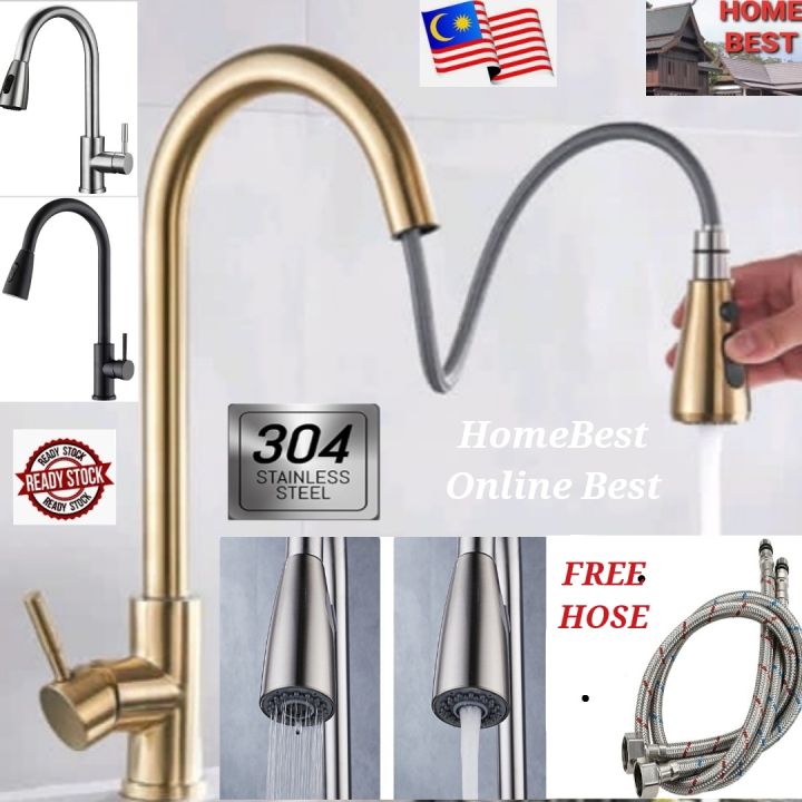 New： 304 Stainless Steel Valve Adjustable Kitchen Sink Faucet Stretch ...
