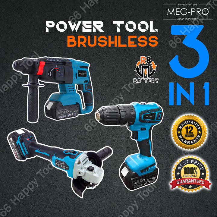 MEG-PRO 3 in 1 Portable Brushless Power Tool Set EC777 Power Drill ...