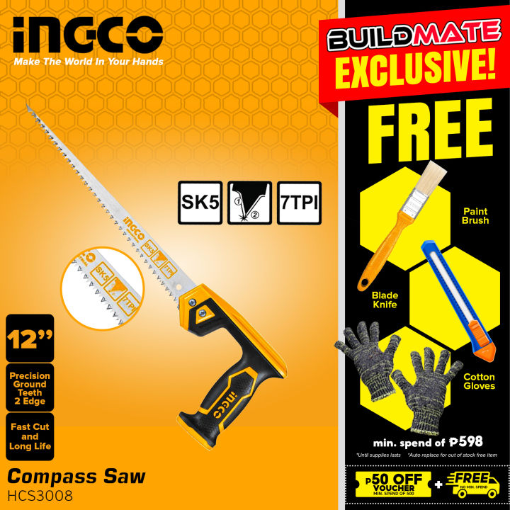 BUILDMATE Ingco Compass Saw 12" 2 Edges Precision Ground Teeth Fast Cut ...