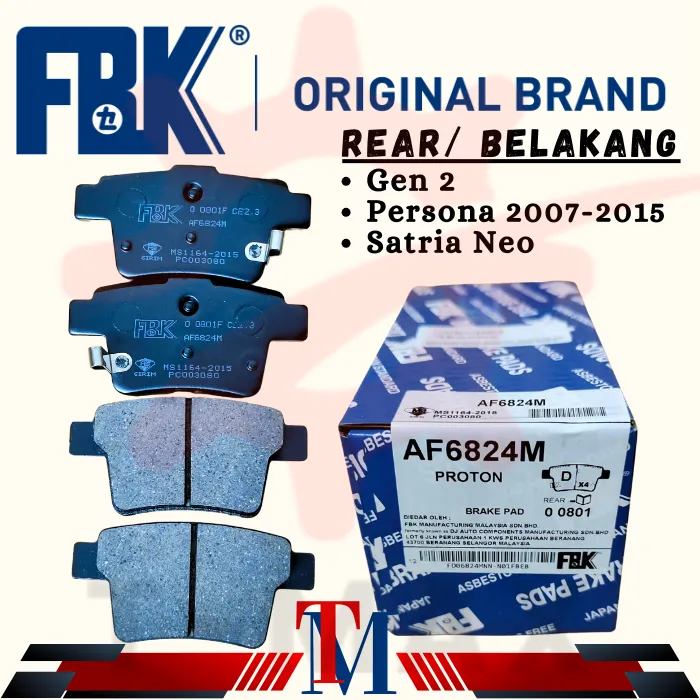 FBK Brake Pad Rear/ Belakang - Proton Gen2 1.6 / Persona 2007-2015 ...