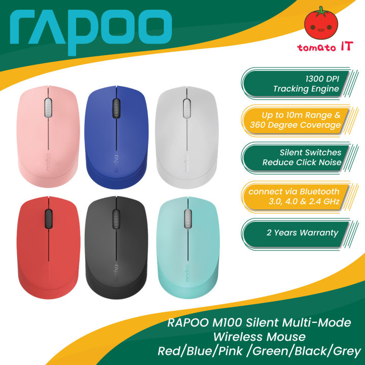 RAPOO M100 Silent Multi-Mode Wireless Mouse - Red/Blue/Pink /Green ...