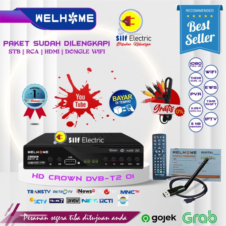 Set Top Box Tv Digital Welhome DVB T2 EWS UHF HD set topbox tv analog ke digital / set topbox tv ...