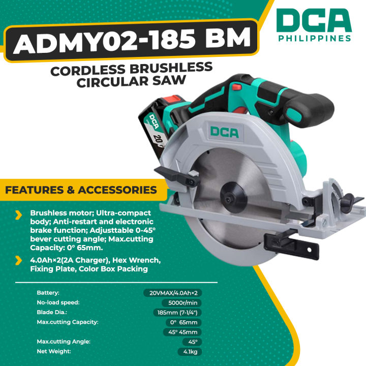 DCA ADMY02-185 BM CORDLESS BRUSHLESS CIRCULAR SAW 20V WITH 2 BATTERIES ...