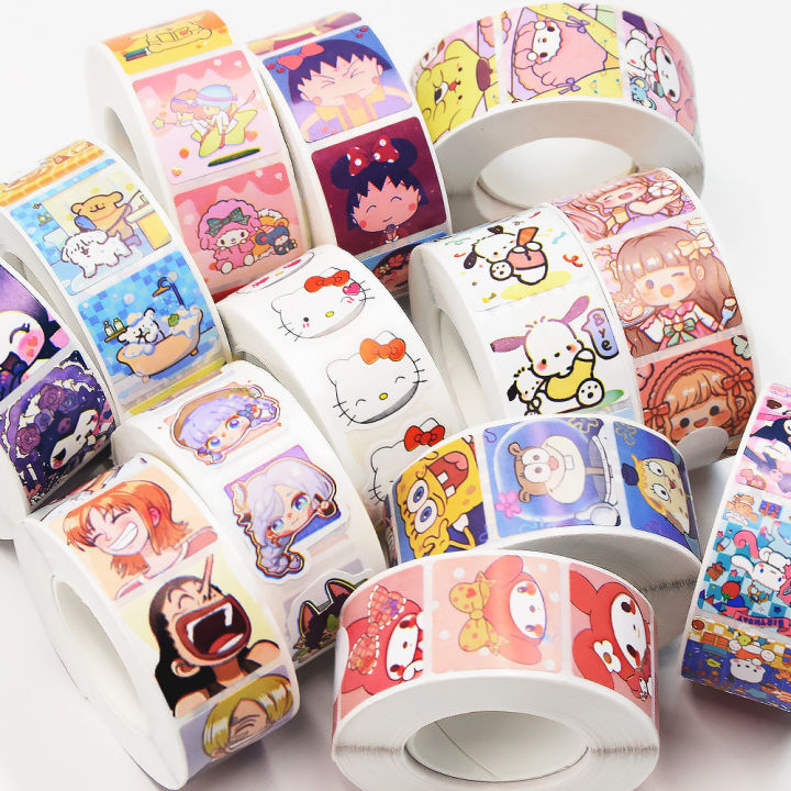 500PCS/Roll Cartoon Animation Sanrio ONEPIECE Genshin Impact Roll Sealing Stickers for Helmet ...
