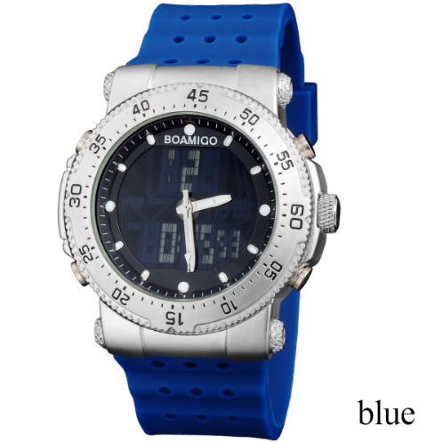 BOAMIGO Waterproof Sports Double Display Military Style Watch Silicone ...