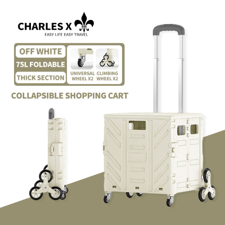 75L Multifunctional Folding Shopping Cart Grocery Utility Cart Storage ...