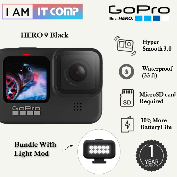 GOPRO HERO 9 Black Action Camera Hyper Smooth 3.0 / Waterproof / 5K Video / Detachable Lens ...