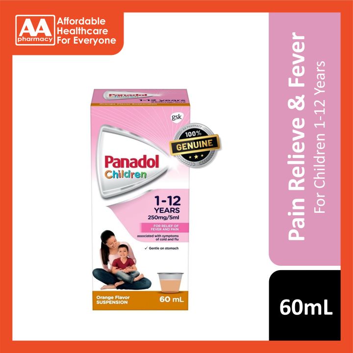 Panadol For Children Suspension 250mg/5mL (1-12 Years) 60mL (Orange ...
