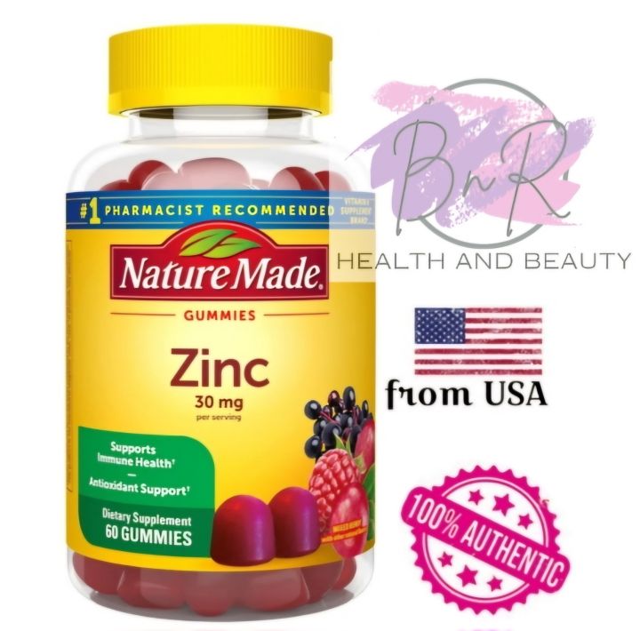 Nature Made Extra Strength Zinc Supplements 30 mg, 60 Mixed Berry ...