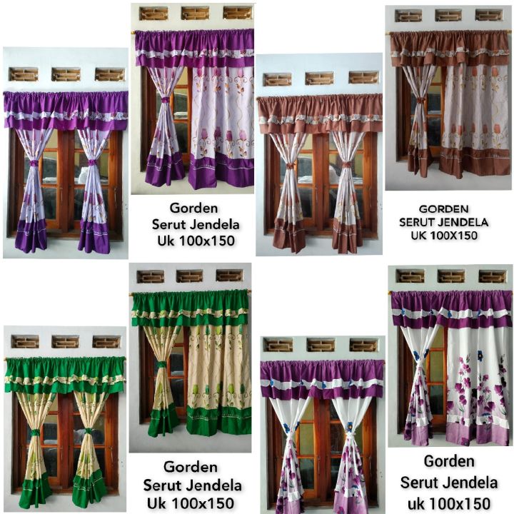 Gorden jendela pendek ukuran lebar 1 meter model serut poni | Lazada ...