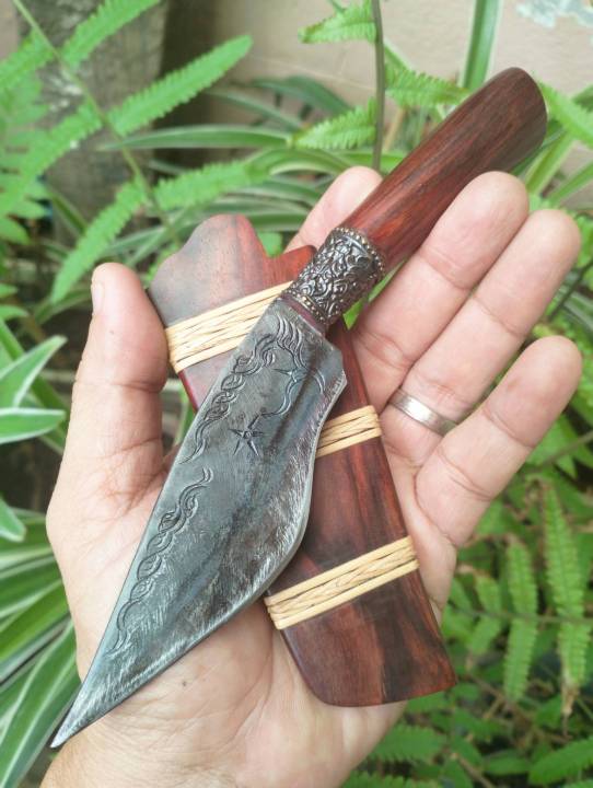 มีดเหน็บ มีดอีเหน็บ อีเหน็บ (E-Nep) เหน็บสั้น มีดเดินป่า ใบ 4.1” SUP9 ตีร้อนชุบแข็ง ผิวไฟ ตอกลาย ...