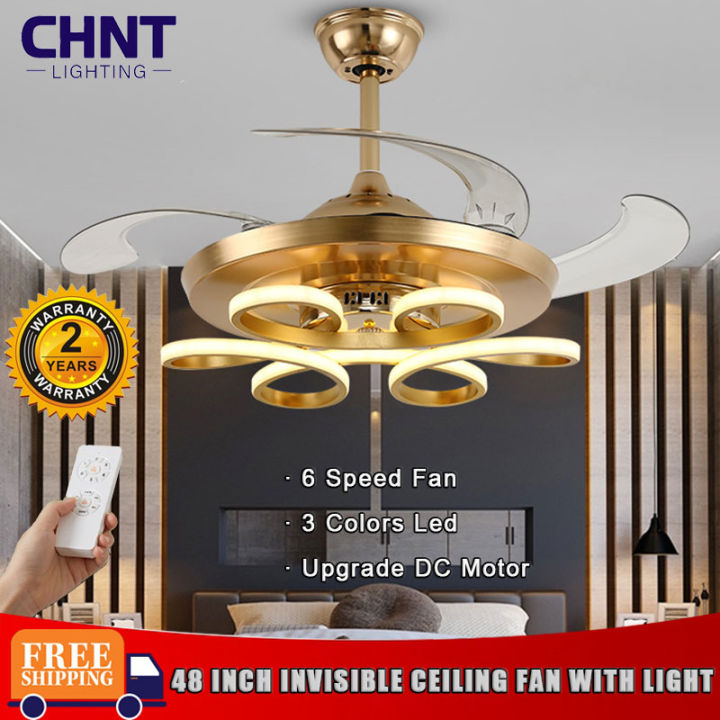 CHNT 48 Inch Invisible Ceiling Fan with Light and Remote,indoor ...
