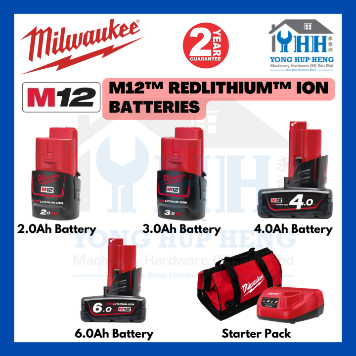 Milwaukee M12 Battery 2.0Ah / 3.0Ah / 4.0Ah / 6.0Ah RED LITHIUM™ ION ...