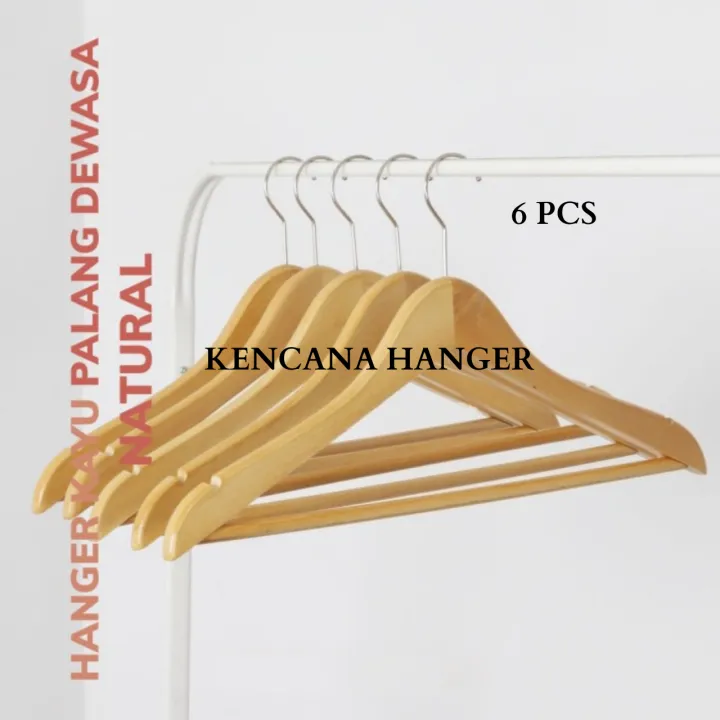 (PER 6 PCS) Hanger Kayu Palang (Wood) Warna Natural 1/2 Lusin ...