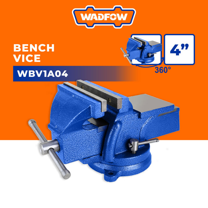 WADFOW Bench Vice (4"), 360 Degree Swivel Base, Cast Iron Body Vise w ...