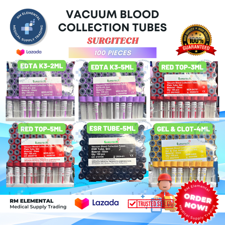 Vacuum Blood Collection Tubes SURGITECH 100pcs Edta k3 3ml, 5ml, Red ...