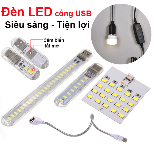 Đèn Led sáng cổng Micro USB / USB - 5V, dây cáp kim loại, cáp on off ...