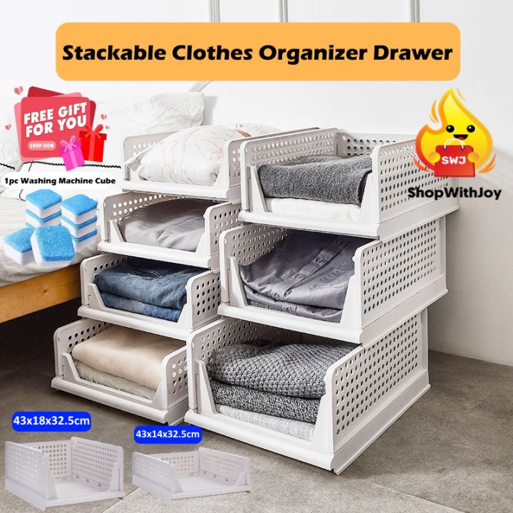 Shopwithjoy Foldable Stackable Storage Clothes Rack Drawer Basket