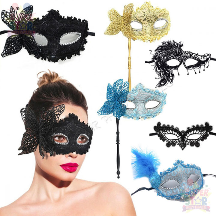 New Lace Eyepatch Masquerade Mask for Women Shiny Venetian Party Prom ...