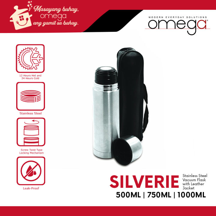 Omega Silverie Stainless Steel Vacuum Flask 1L w/ Leather Jacket in a ...