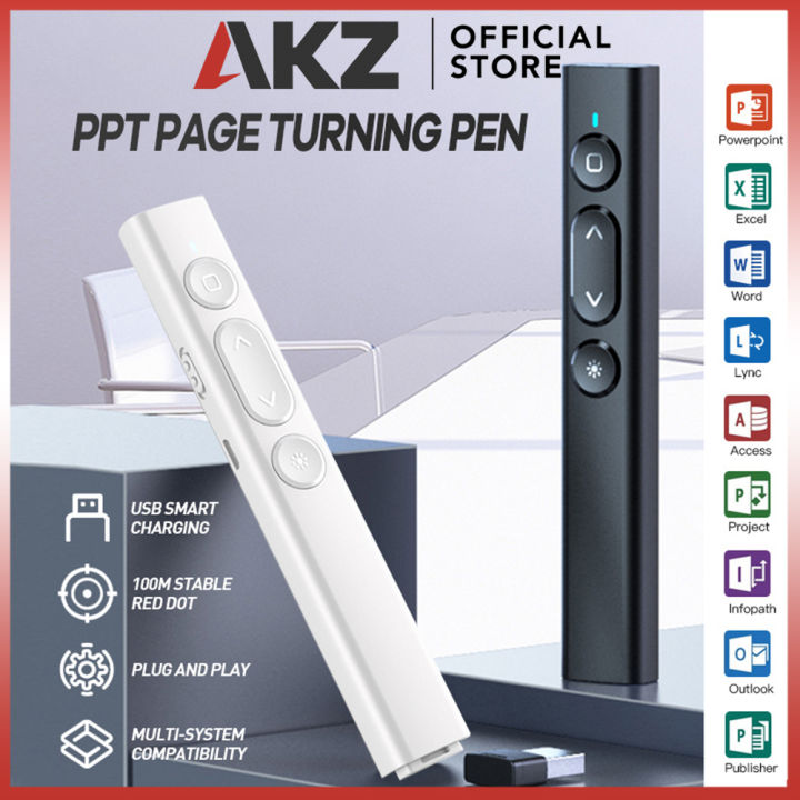 AKZ 2.4G Wireless Rechargeable PowerPoint Clicker Laser Pointer PPT ...