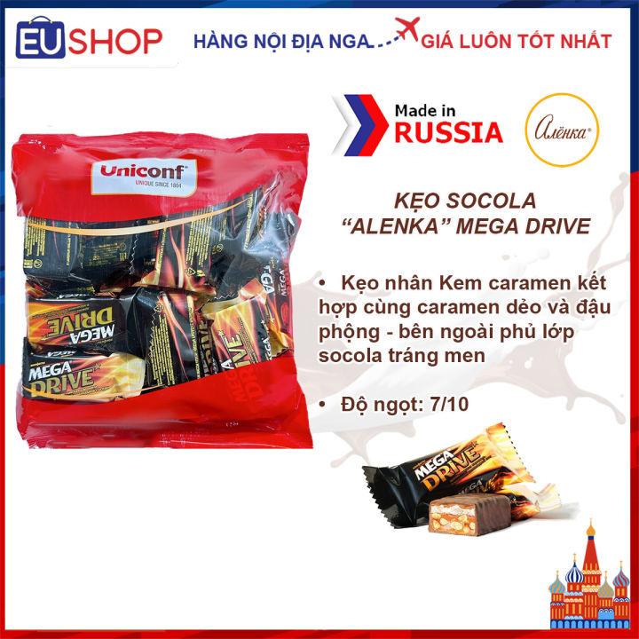 Kẹo socola Mega Drive nhân kem caramen + caramen dẻo + đậu phộng ...