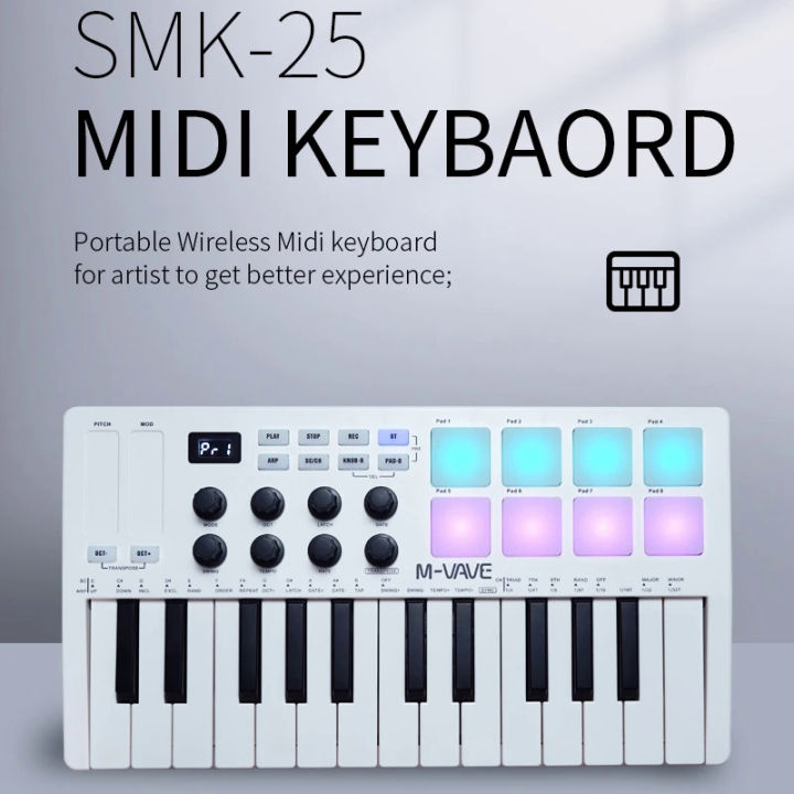 M-vave SMK-25 USB MIDI keyboard controller 25-key wireless, with 8 ...