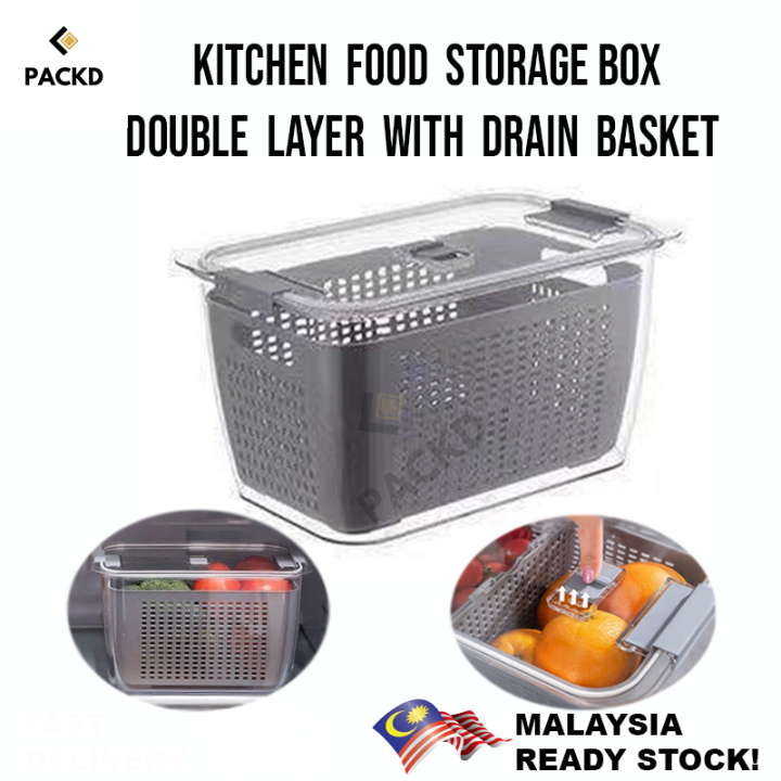Kitchen Food Storage Box with Cover Double Layer Compartment ...
