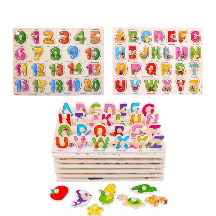 Mainan Edukasi Anak Puzzle Kayu Bentuk Huruf dan Angka dengan Knob ...