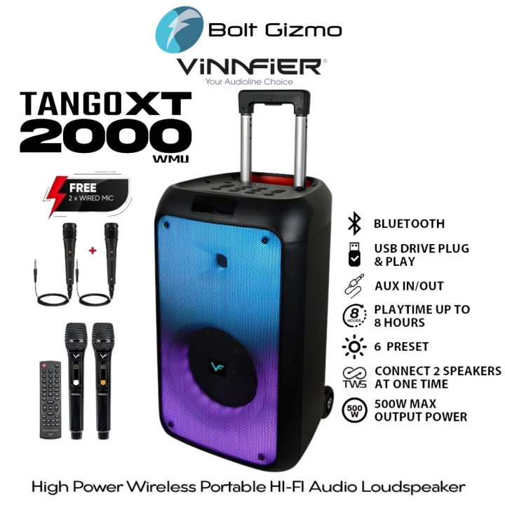 Vinnfier TANGO XT2000 WMU 500W Bluetooth Portable HI-FI Loud Speaker Party Box Karaoke Speaker ...