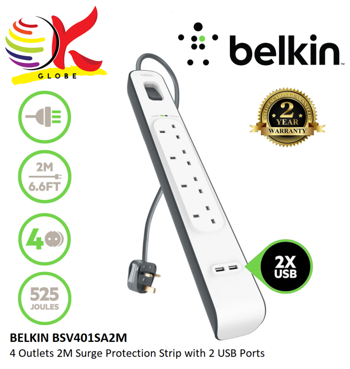 BELKIN BSV401SA2M 4 UK PLUGS WITH 2 USB (OUTPUT: 2.1A) POWER STRIP ...