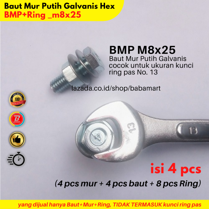BAUT MUR RING PLAT BESI PUTIH GALVANIS BMP M8X25MM HEXAGON UNTUK KUNCI ...