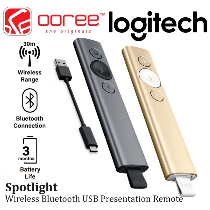 LOGITECH SPOTLIGHT ADVANCED WIRELESS PRESENTATION REMOTE LASER 2.4GHZ POINTER PRESENTER SLATE ...