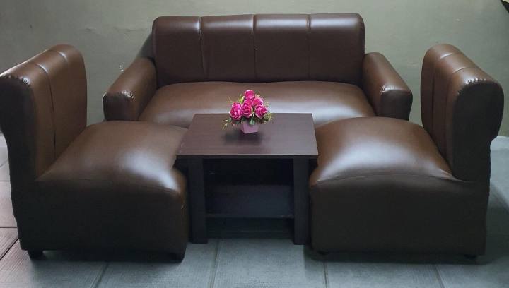 sala set brown leather with center table | Lazada PH
